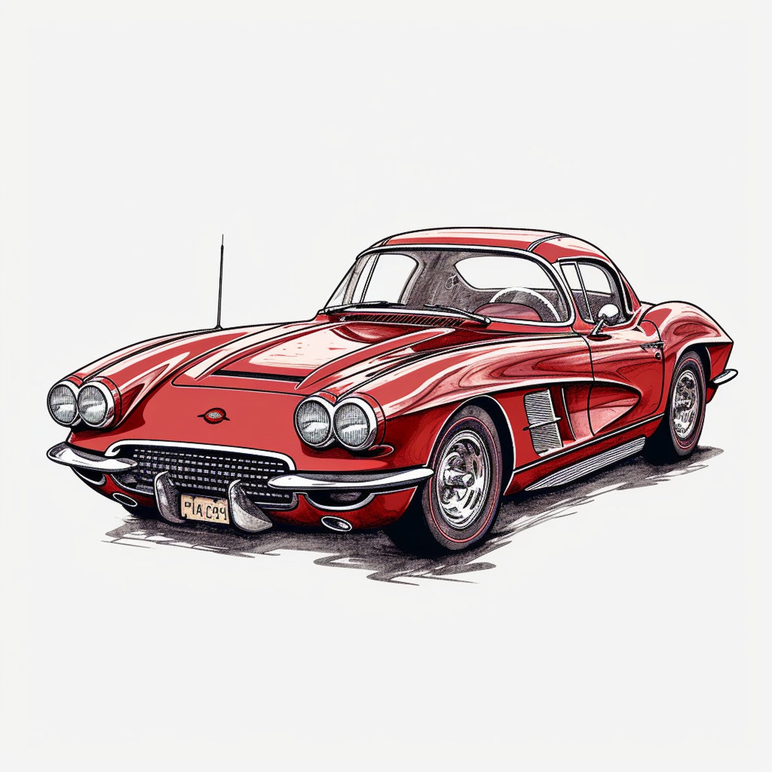 Chevrolet Corvette C1 Red, Classic Cars, Classic Car Print, Printable ...