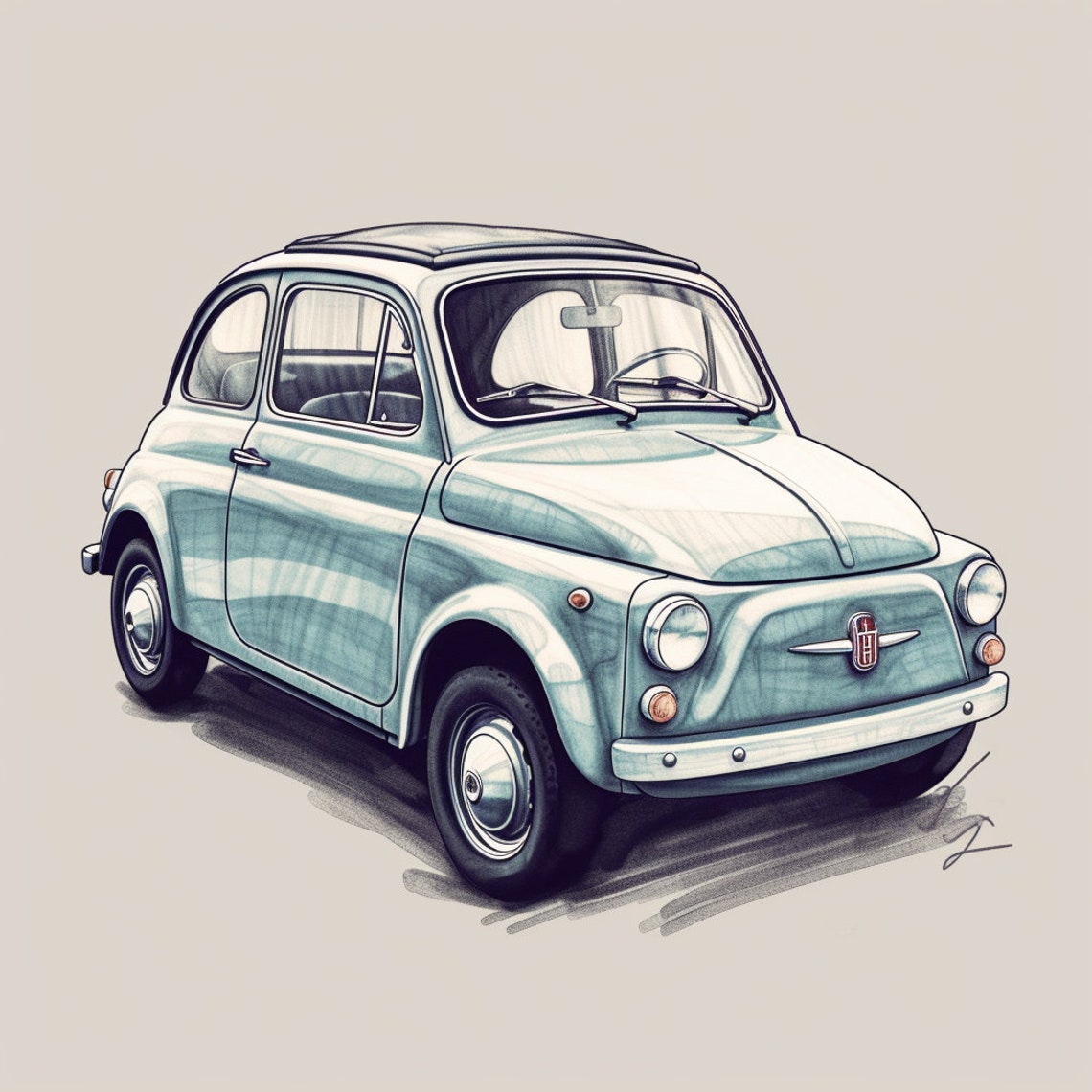 Fiat 500 Classic Classic Cars Classic Car Print Printable - Etsy