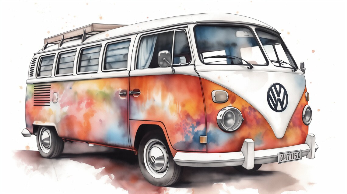 VW Microbus Classic Rainbow, Hippie, 80s,classic Cars, Classic Car ...