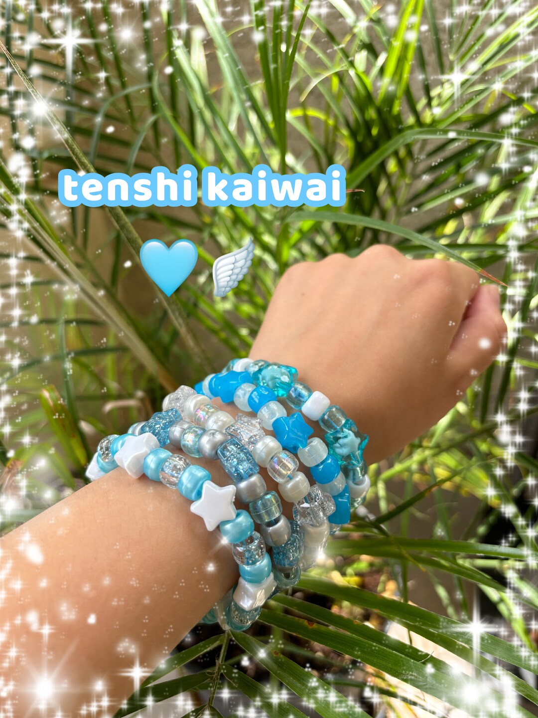 Blue & White Star Kandi Bracelets Set of 5 Rave Bracelets Tenshi Kaiwai ...