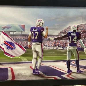 Buffalo Bills Allen and Diggs in the End Zone. Painting Re-print. Black ...