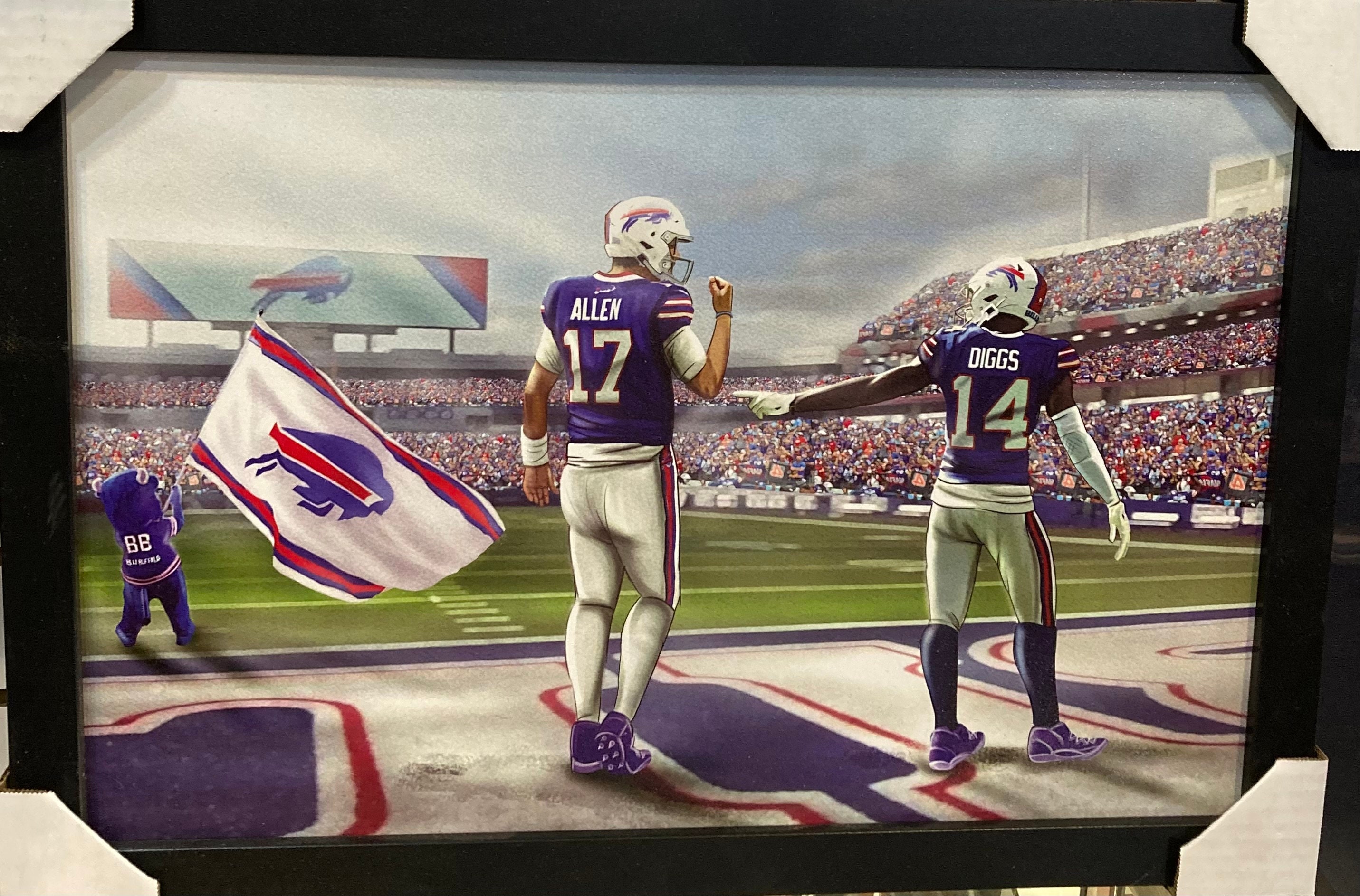 Buffalo Bills Allen and Diggs in the End Zone. Painting Re-print. Black ...