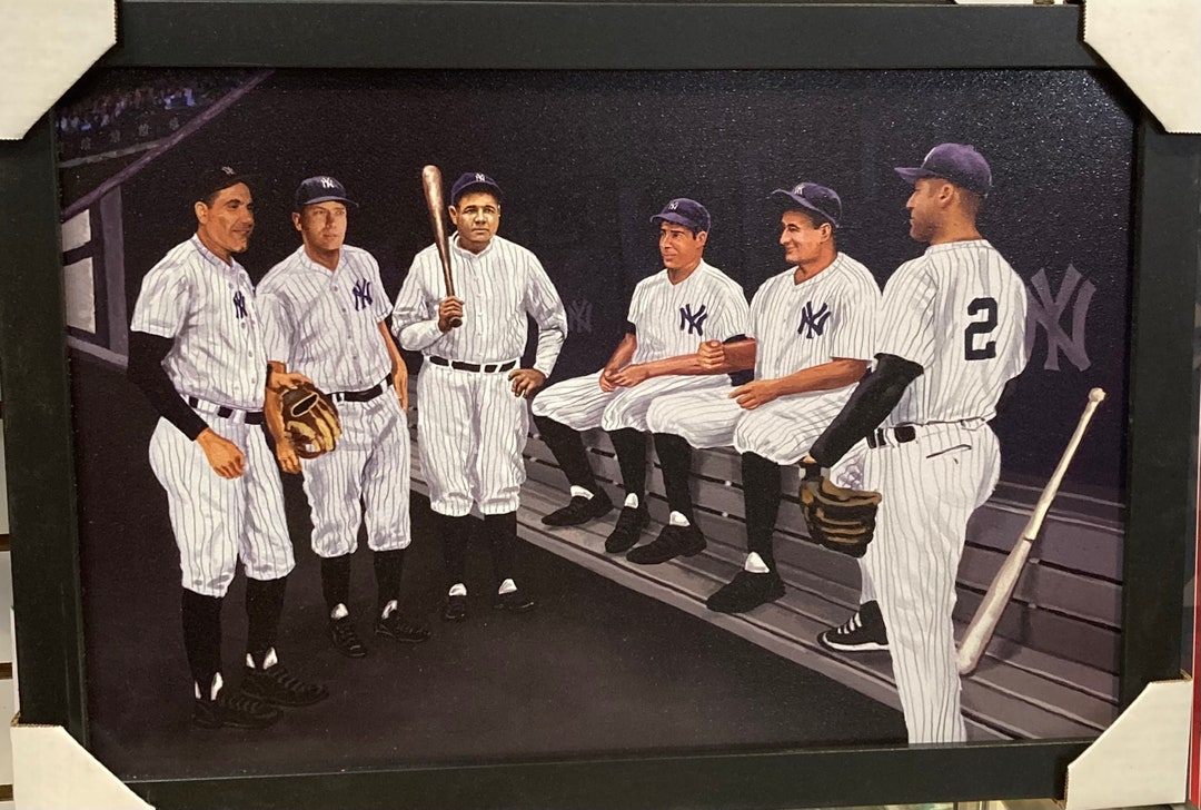 New York Yankees Great Players in Dug Out. 12”x 18” Horizontal, Black ...