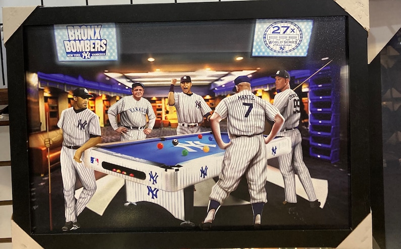 New York Yankees Greats in Locker Room With Pool Table. 12”x 18 ...