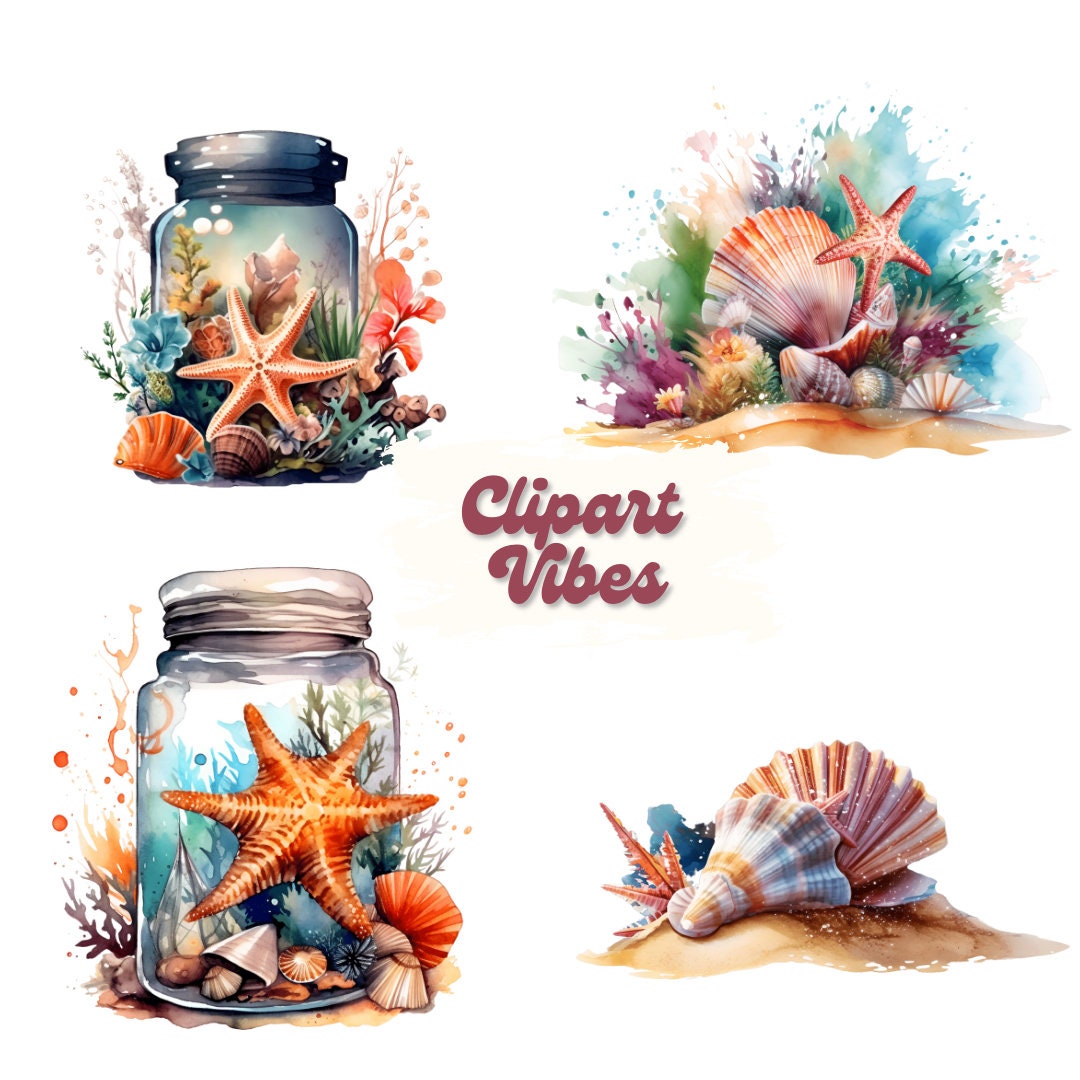 Watercolor Seashell Clipart Beach Clipart Bundle Ocean Sea Clipart ...