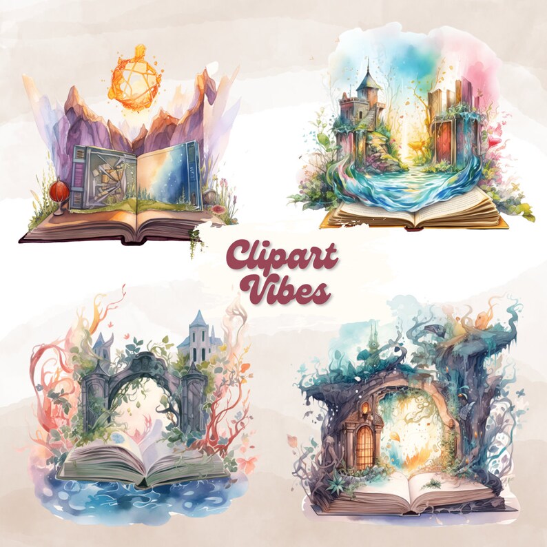 31 Watercolor Magic Books Clipart Open Book Clip Art - Etsy