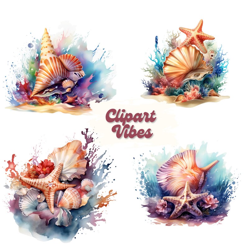 Watercolor Seashell Clipart Beach Clipart Bundle Ocean Sea Clipart ...