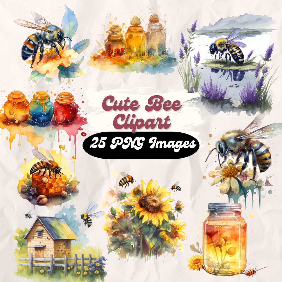 Cute Bee and Honey Watercolor Clipart Spring Bee and Garden Clipart PNG ...