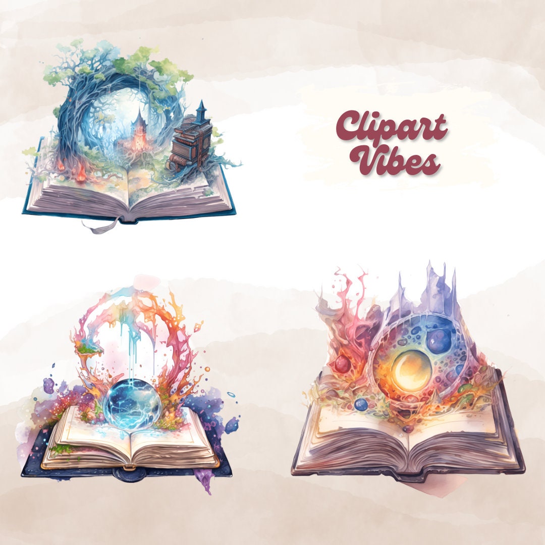 31 Watercolor Magic Books Clipart Open Book Clip Art - Etsy