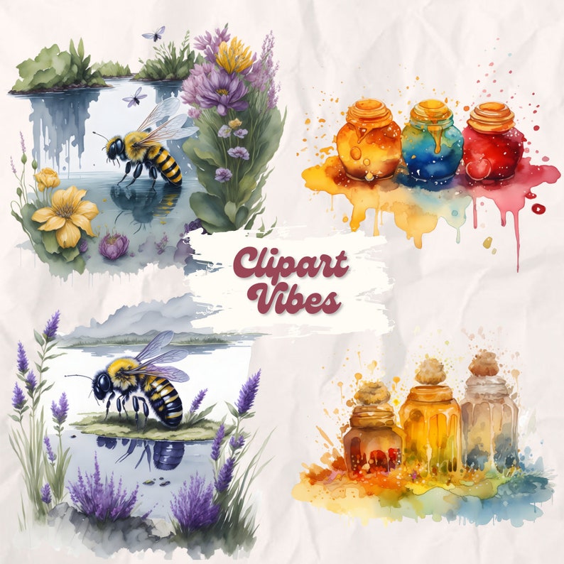 Cute Bee and Honey Watercolor Clipart Spring Bee and Garden Clipart PNG ...