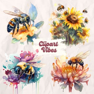 Cute Bee and Honey Watercolor Clipart Spring Bee and Garden Clipart PNG ...