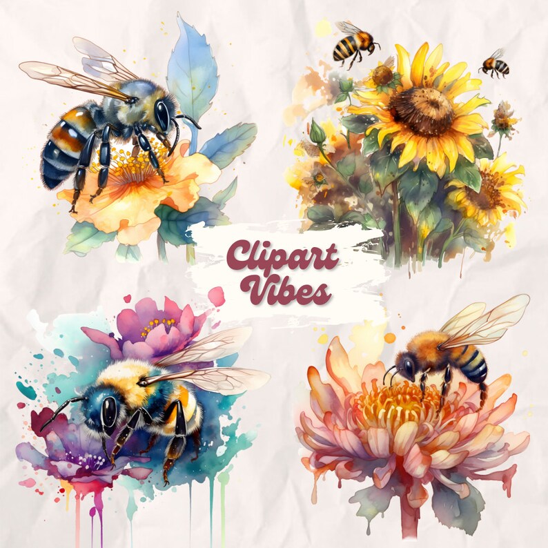 Cute Bee and Honey Watercolor Clipart Spring Bee and Garden Clipart PNG ...