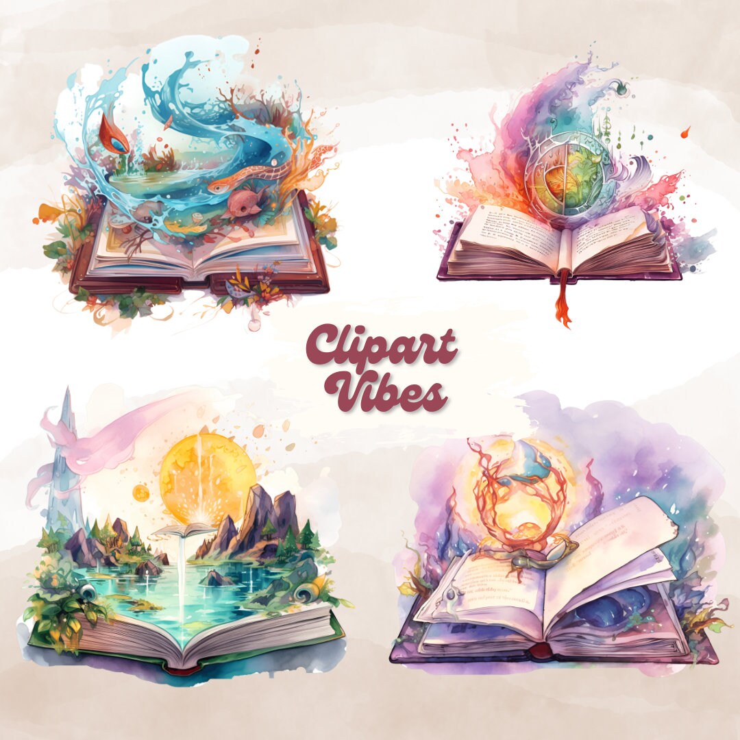 31 Watercolor Magic Books Clipart Open Book Clip Art - Etsy