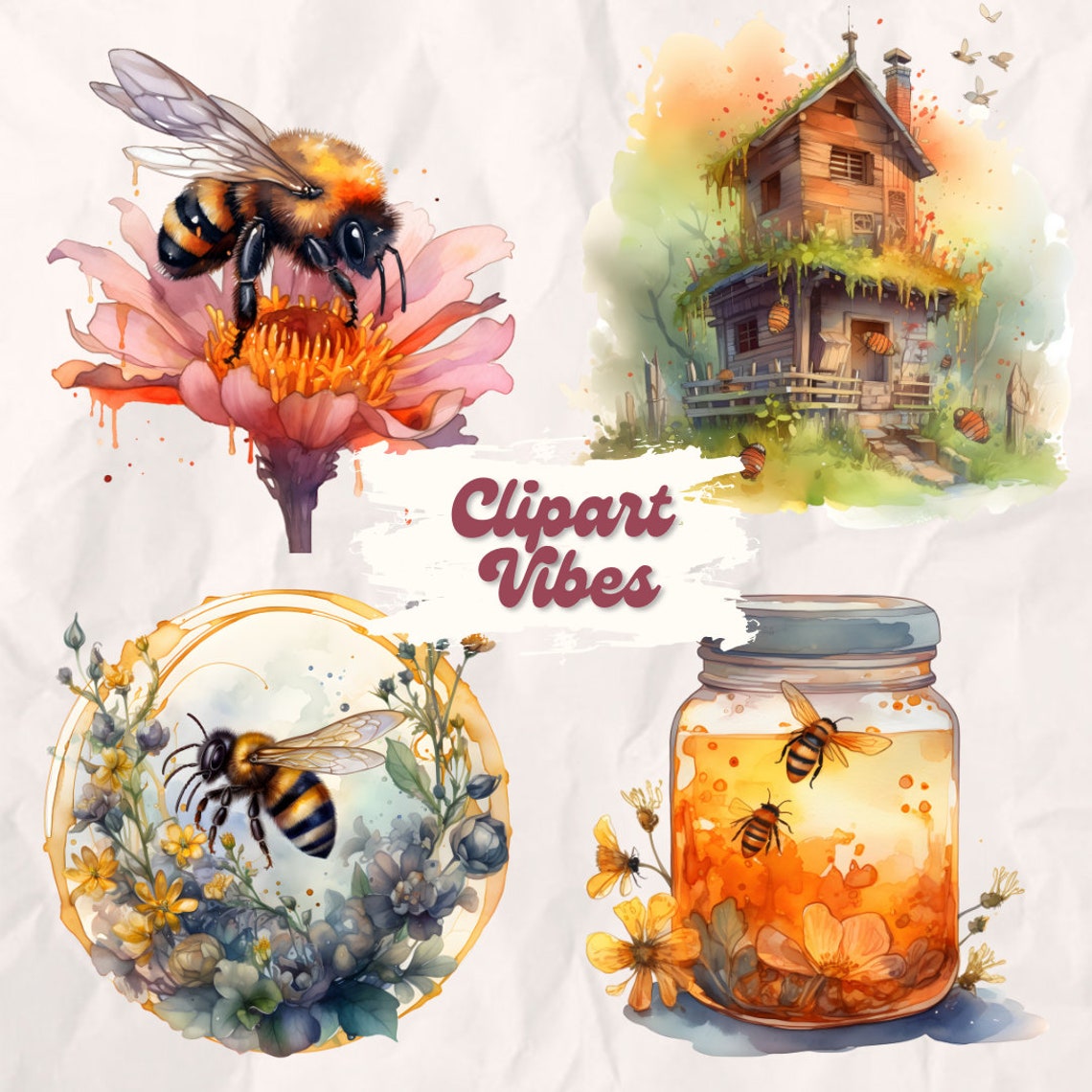 Cute Bee and Honey Watercolor Clipart Spring Bee and Garden Clipart PNG ...