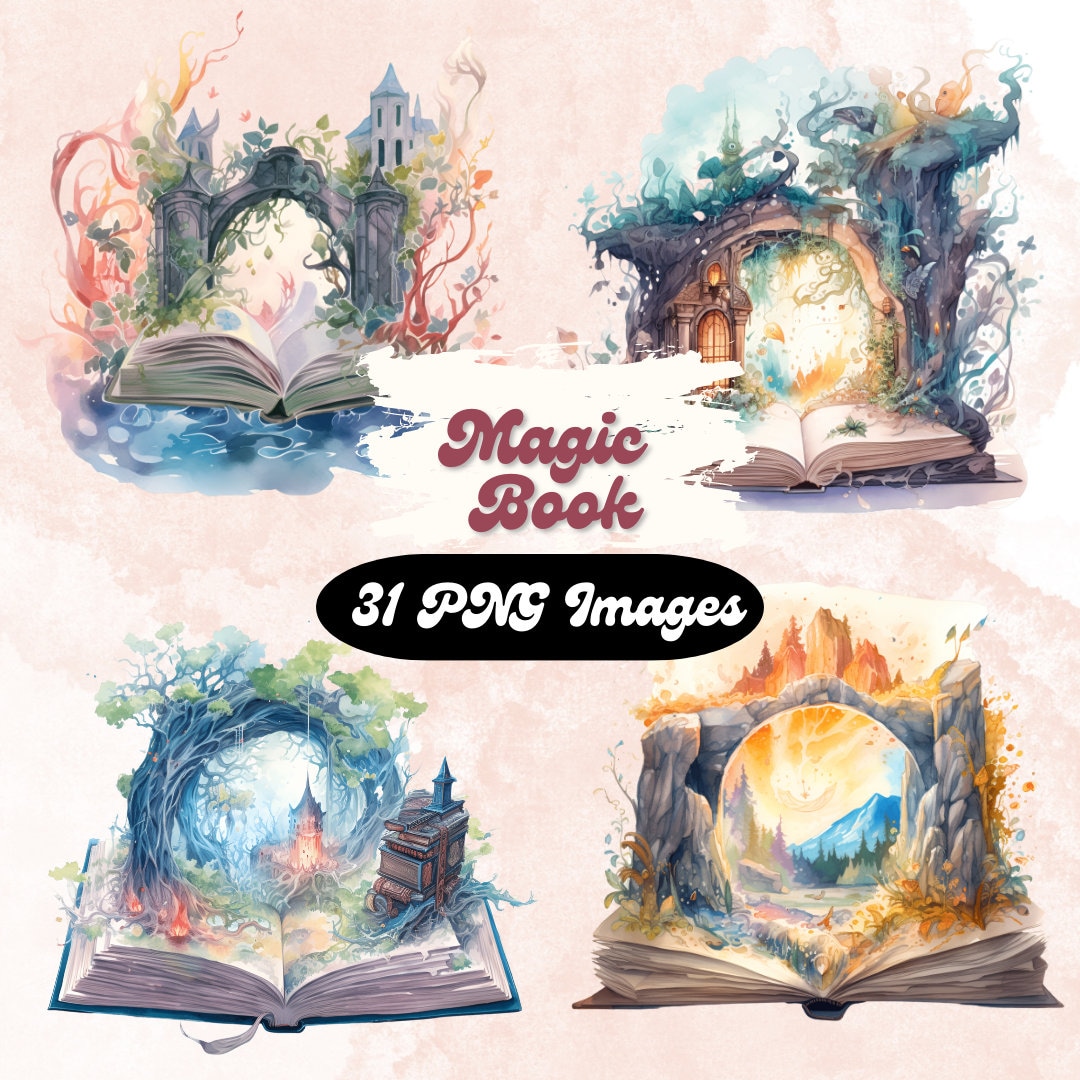 31 Watercolor Magic Books Clipart Open Book Clip Art Bundle PNG ...