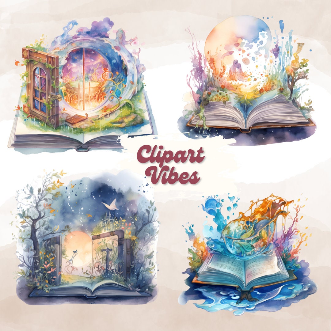31 Watercolor Magic Books Clipart Open Book Clip Art - Etsy