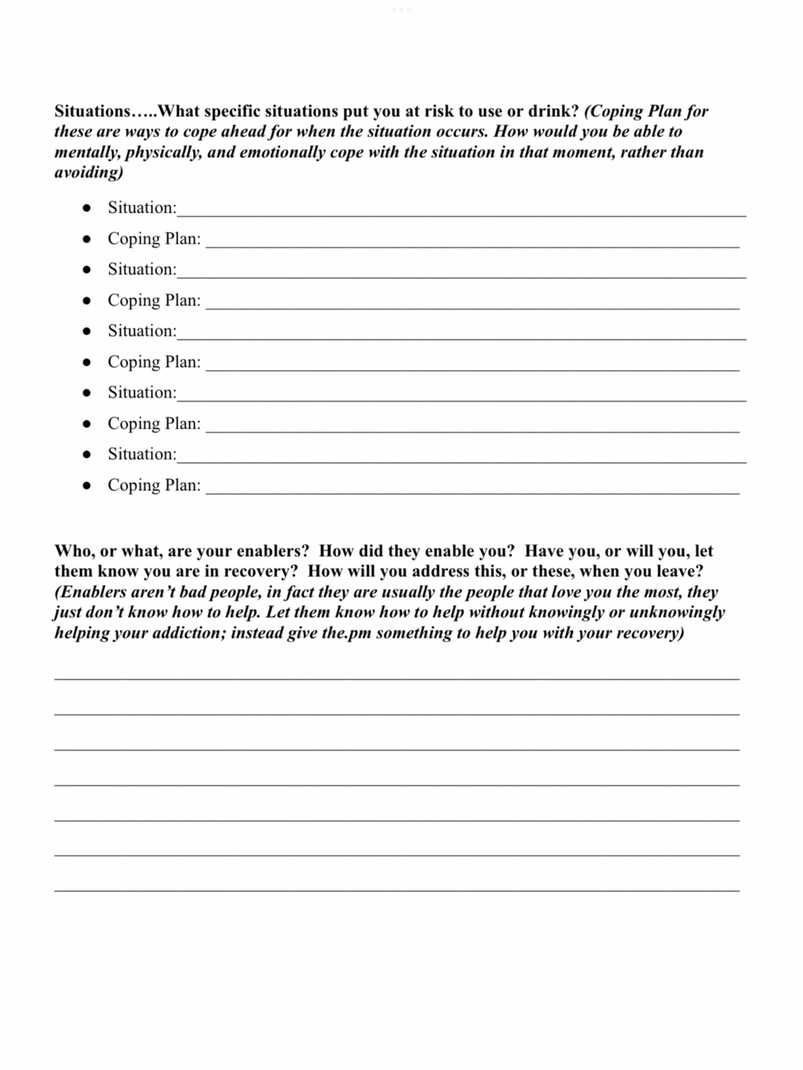 Relapse Prevention Plan / Recovery Plan - Etsy