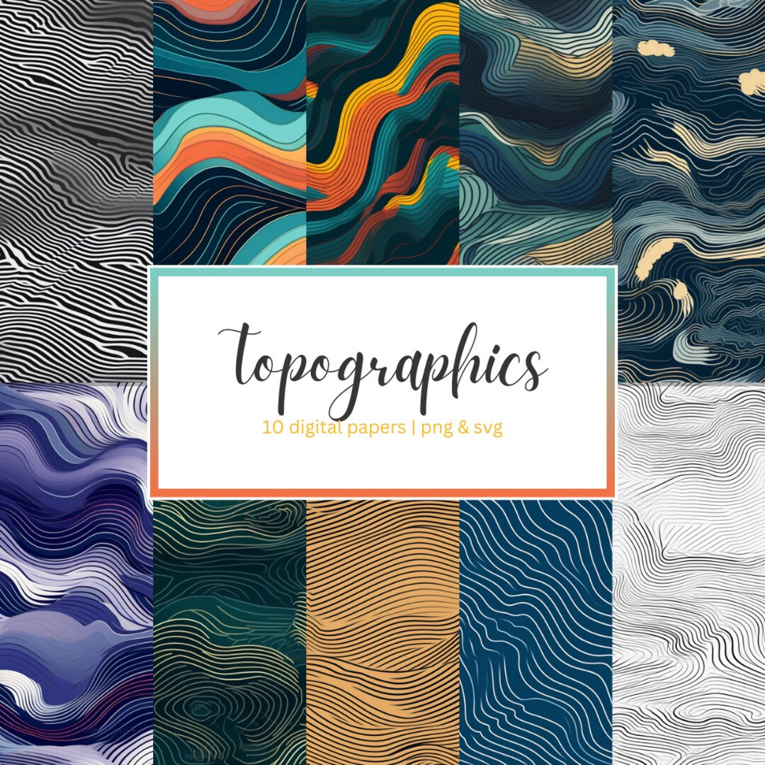 Topographic Digital Papers Seamless Wall Art, Topography Patterns ...