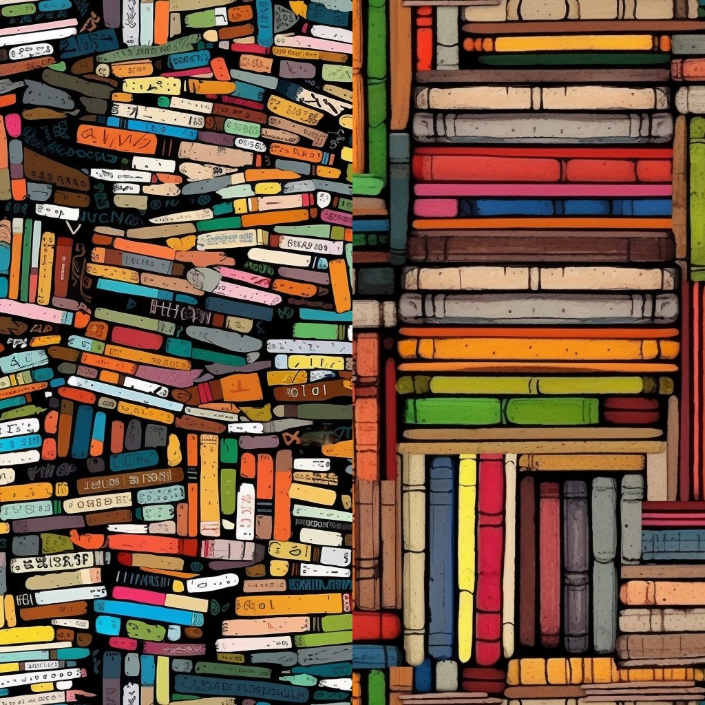 Seamless Book Prints, Exhibition Wall Art, Book Spines Pattern, Modern ...