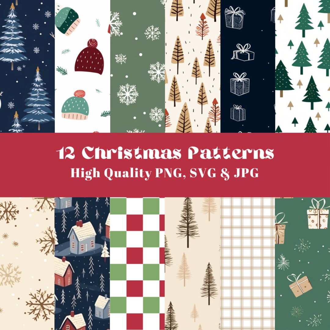 Boho Christmas Patterns Tree Printable Snowflake Digital - Etsy