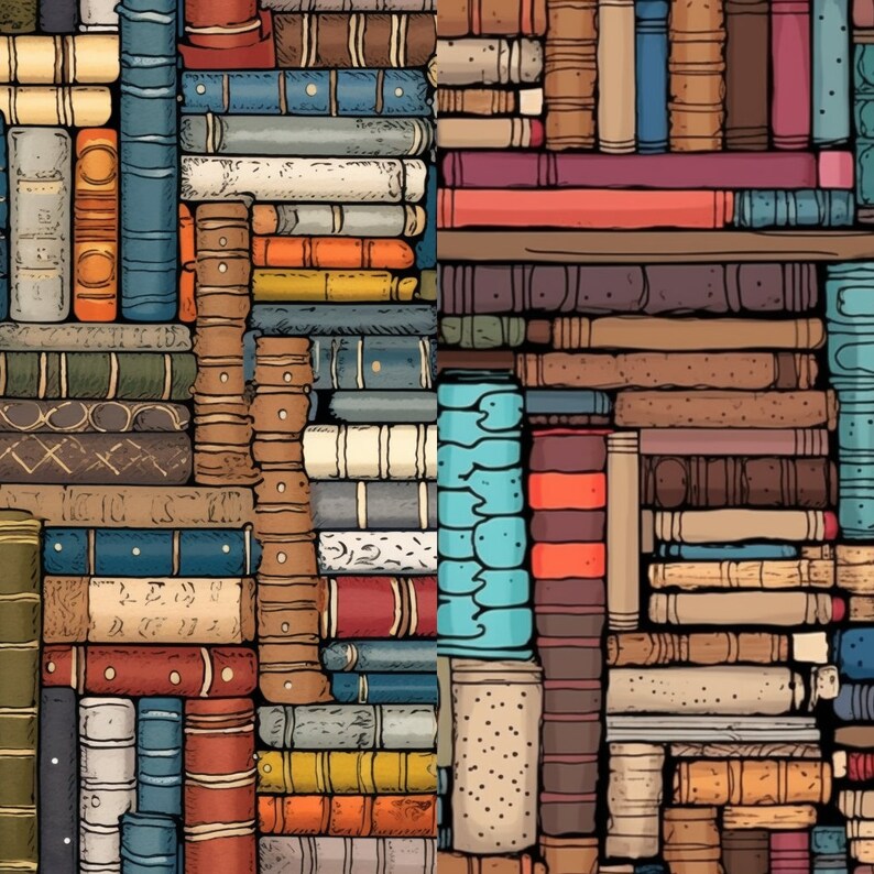 Seamless Book Prints, Exhibition Wall Art, Book Spines Pattern, Modern ...