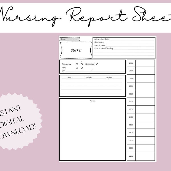 New Grad Nurse Report Sheet Template Medsurg - Etsy