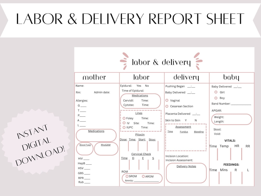 Labor and Delivery Report Sheet / Nursing Report Sheet / L&D Report ...