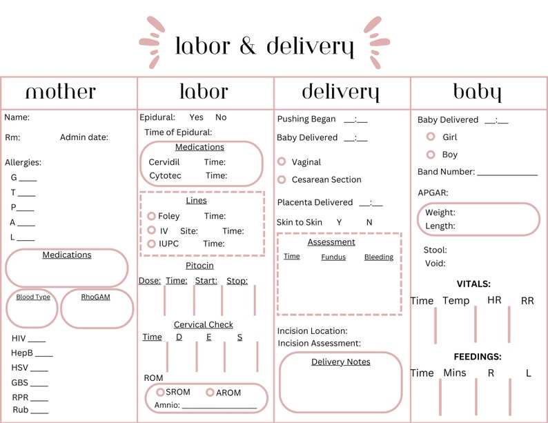 Labor and Delivery Report Sheet / Nursing Report Sheet / L&D Report ...