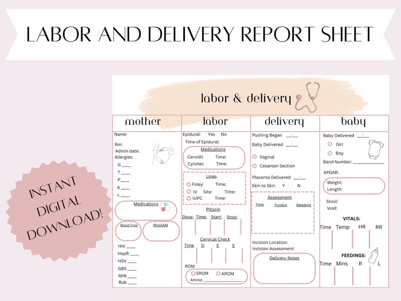 Labor and Delivery Report Sheet / Nursing Report Sheet / L&D Report ...