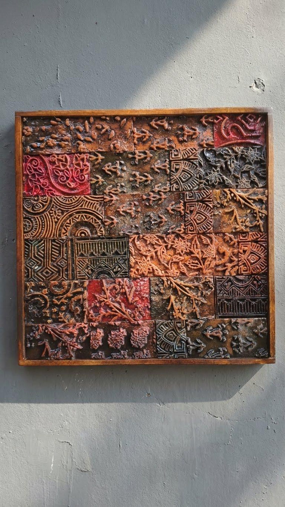 Vintage Textile Printing Blocks Wall Panel | Framed Indian Wood Block ...