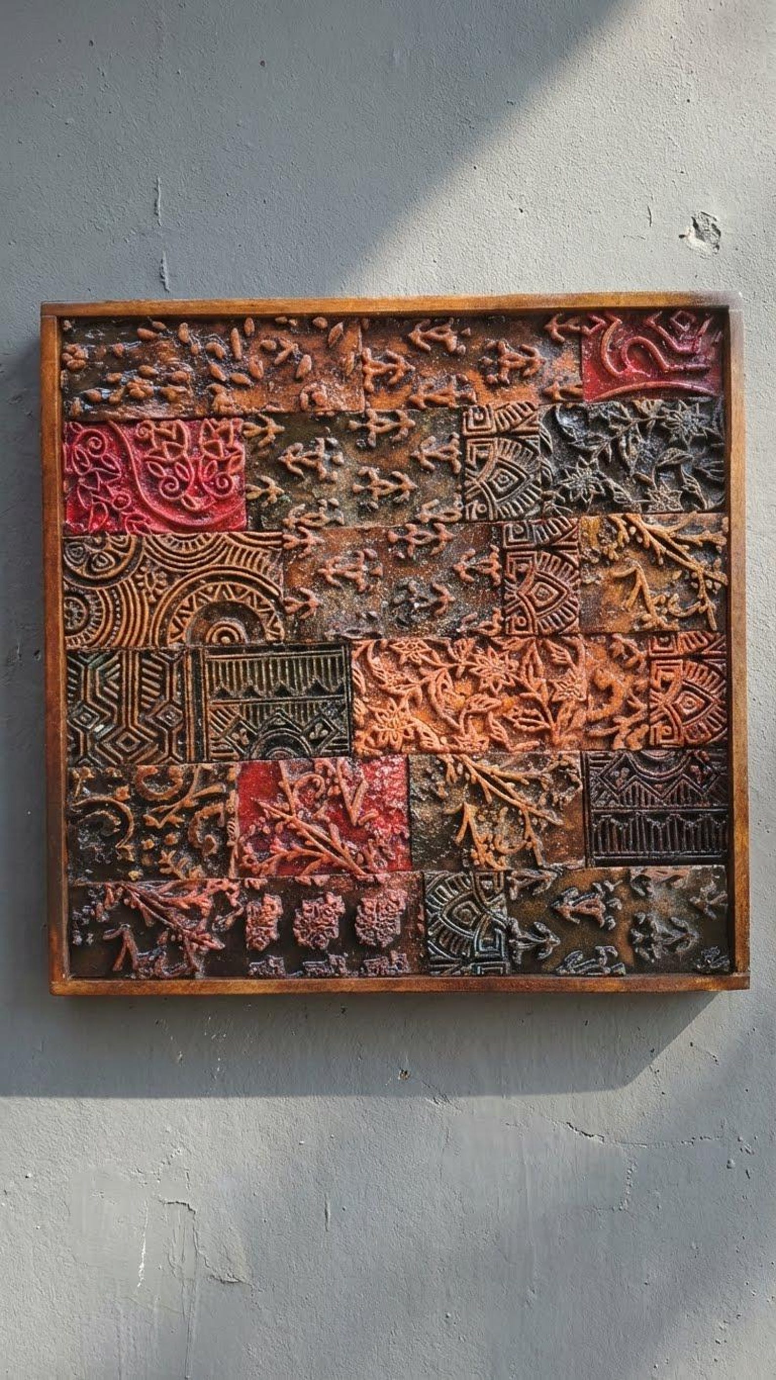 Vintage Textile Printing Blocks Wall Panel | Framed Indian Wood Block ...