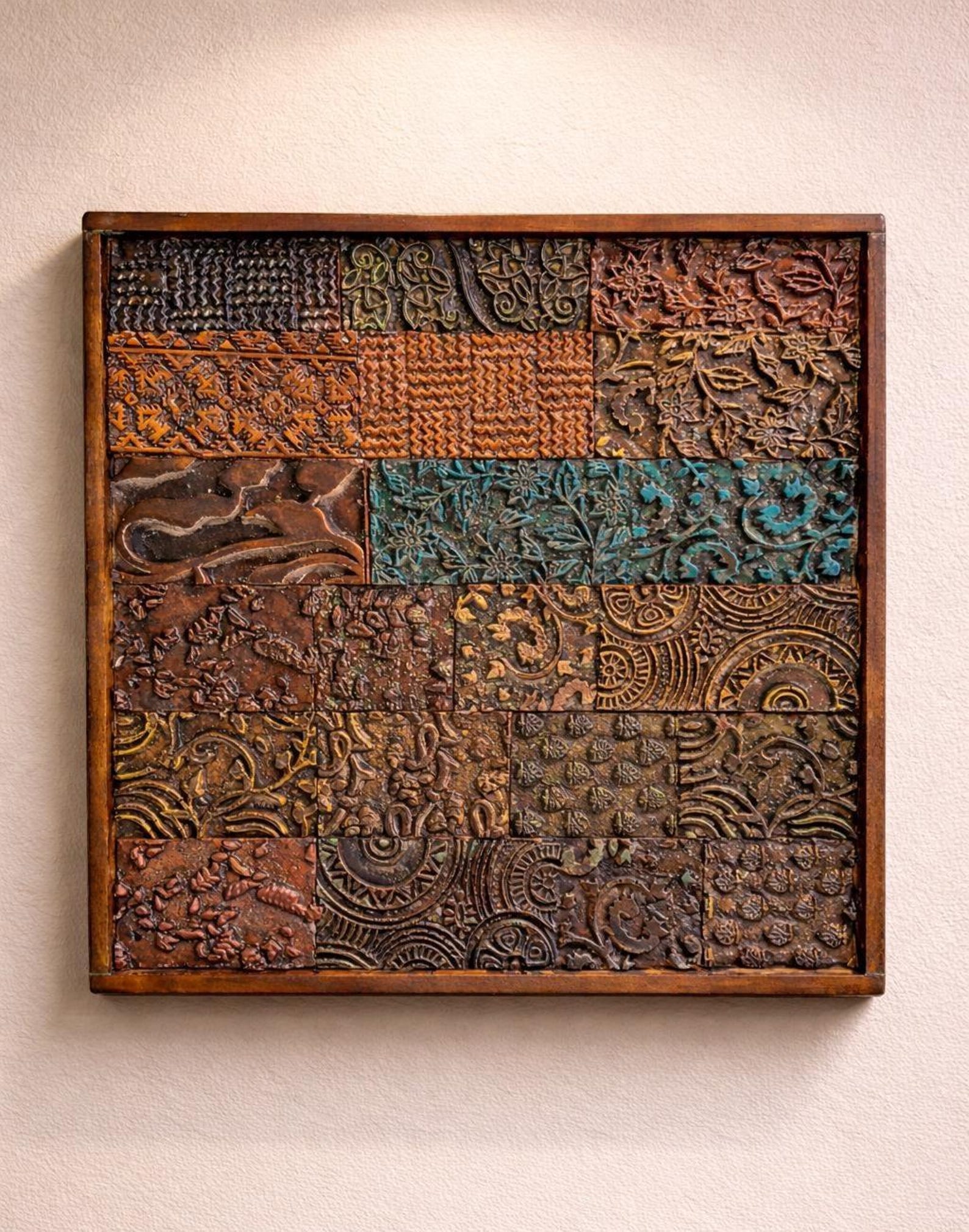 Vintage Textile Printing Blocks Wall Panel | Framed Indian Wood Block ...