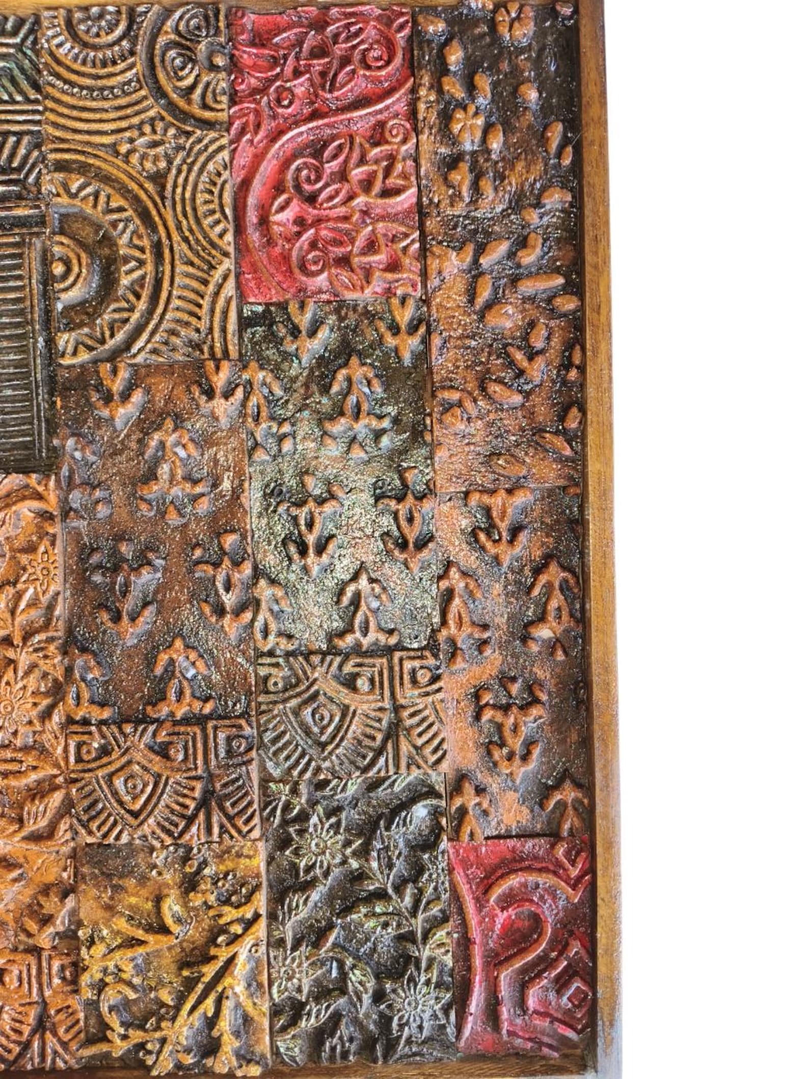 Vintage Textile Printing Blocks Wall Panel | Framed Indian Wood Block ...