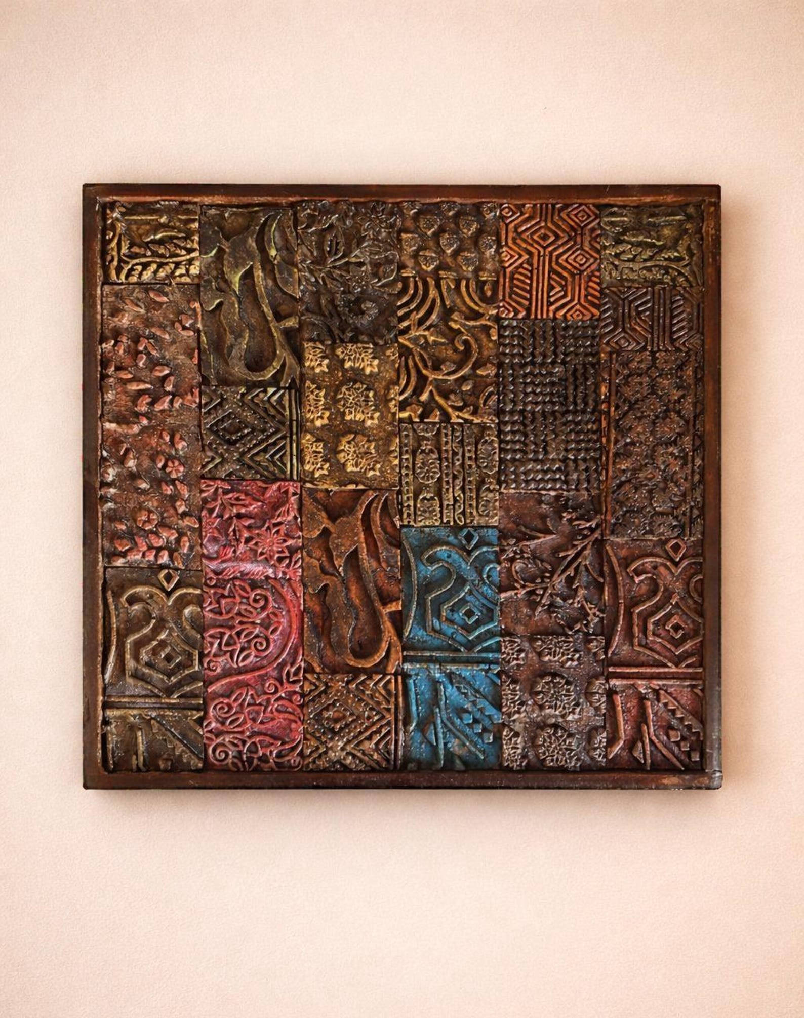 Vintage Textile Printing Blocks Wall Panel | Framed Indian Wood Block ...