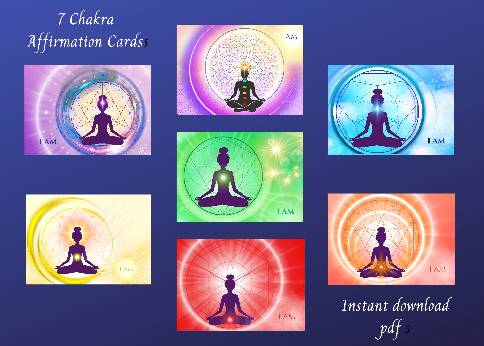 Sacred Geometry Chakra 7 Cards Instant Download and Printable.pdf - Etsy