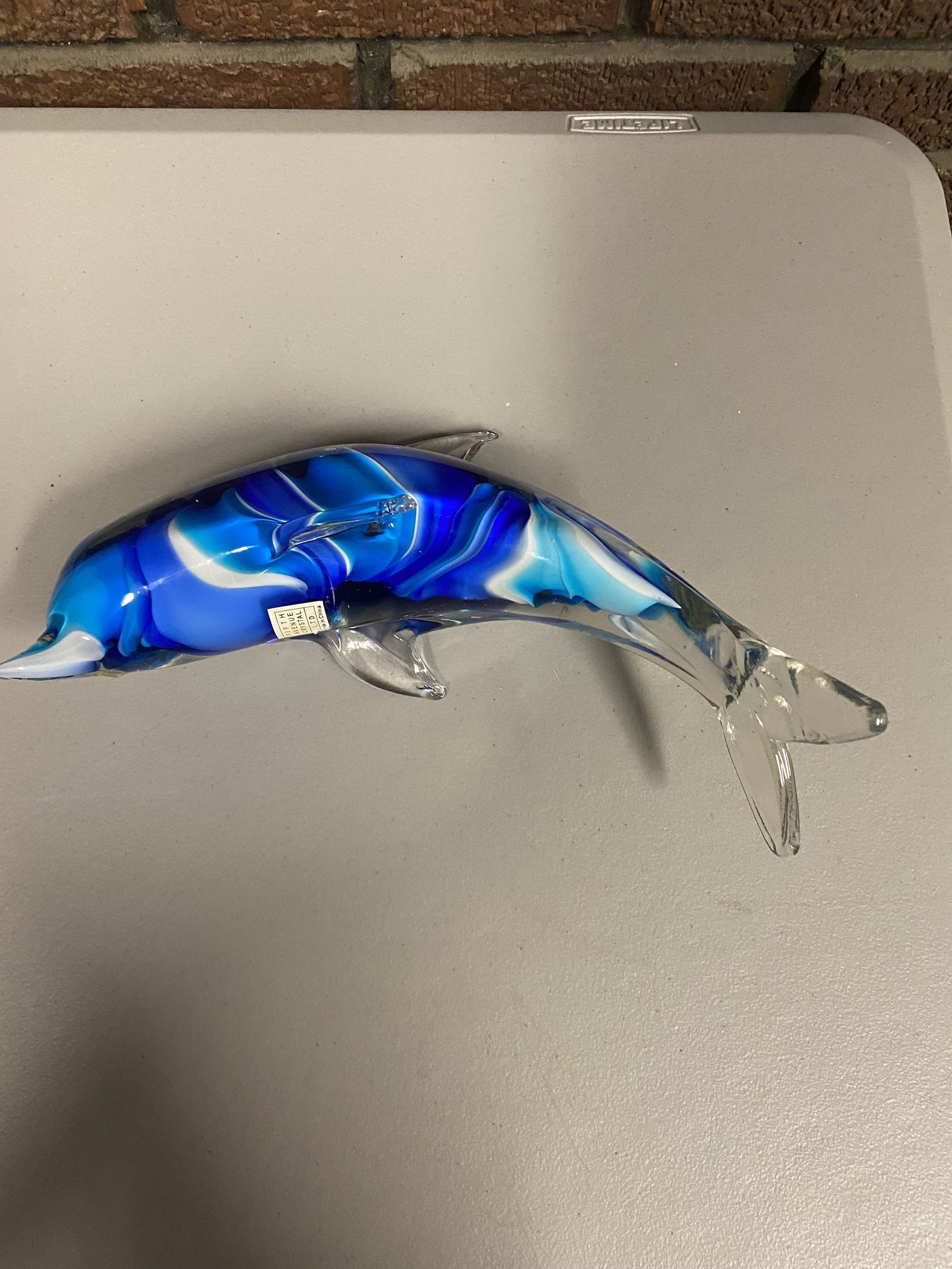 Art Glass Dolphin Paperweight Figurine Blue Swirl Strip Hand Blown 11 ...