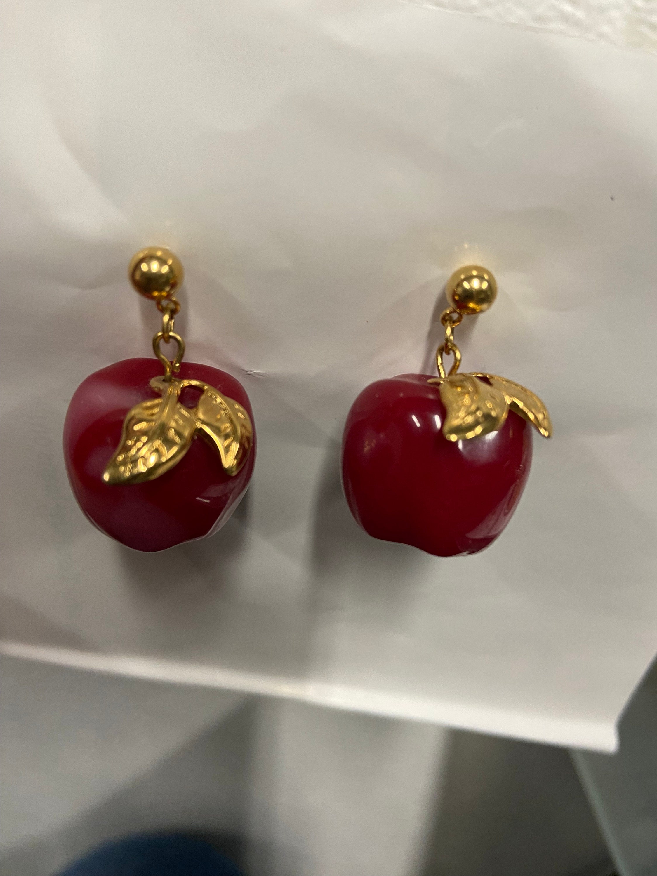 Pierced Earring Red Three Dimensional Apples Fruit Drop Dangle 1" - Etsy