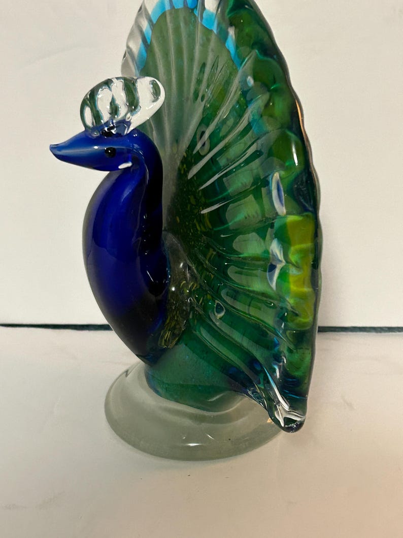 Art Glass Peacock Hand Blown Murano Style Figurine Paperweight 8" - Etsy