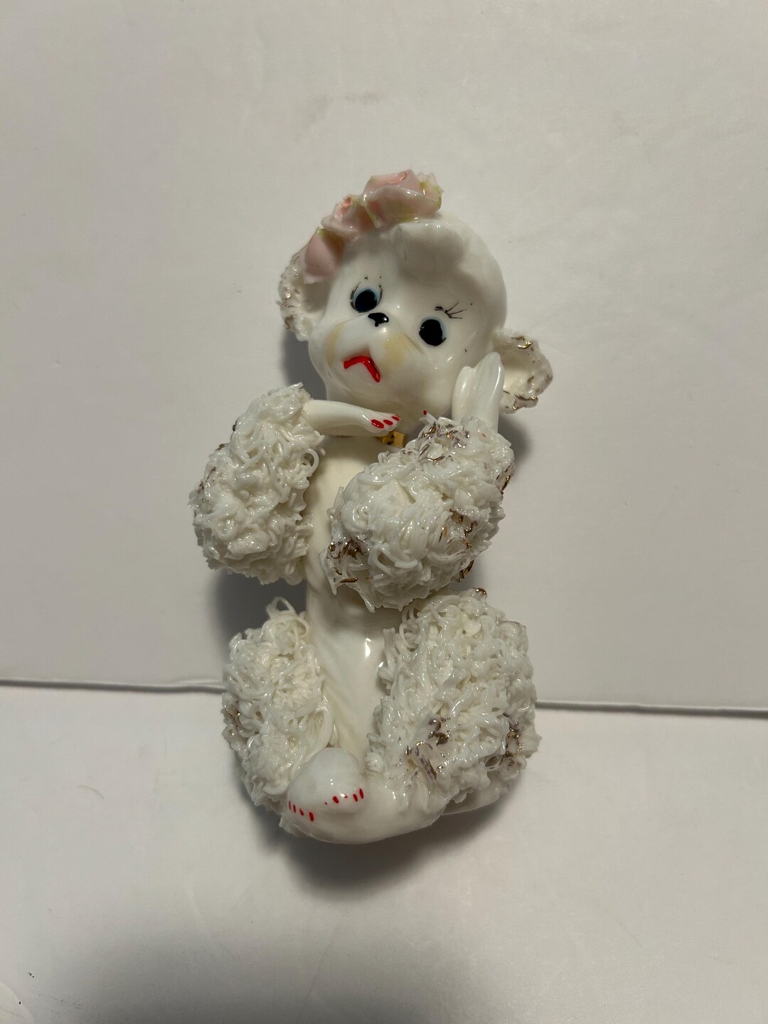 Vintage Porcelain Figurine Pink White Spaghetti Monkey Dog Poodle - Etsy