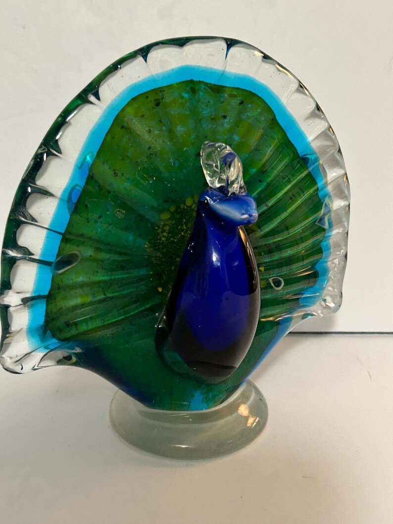 Art Glass Peacock Hand Blown Murano Style Figurine Paperweight 8" - Etsy