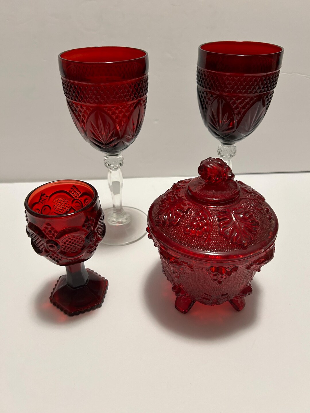 Set of 4 Vintage Ruby Red Flashed Glass - Etsy