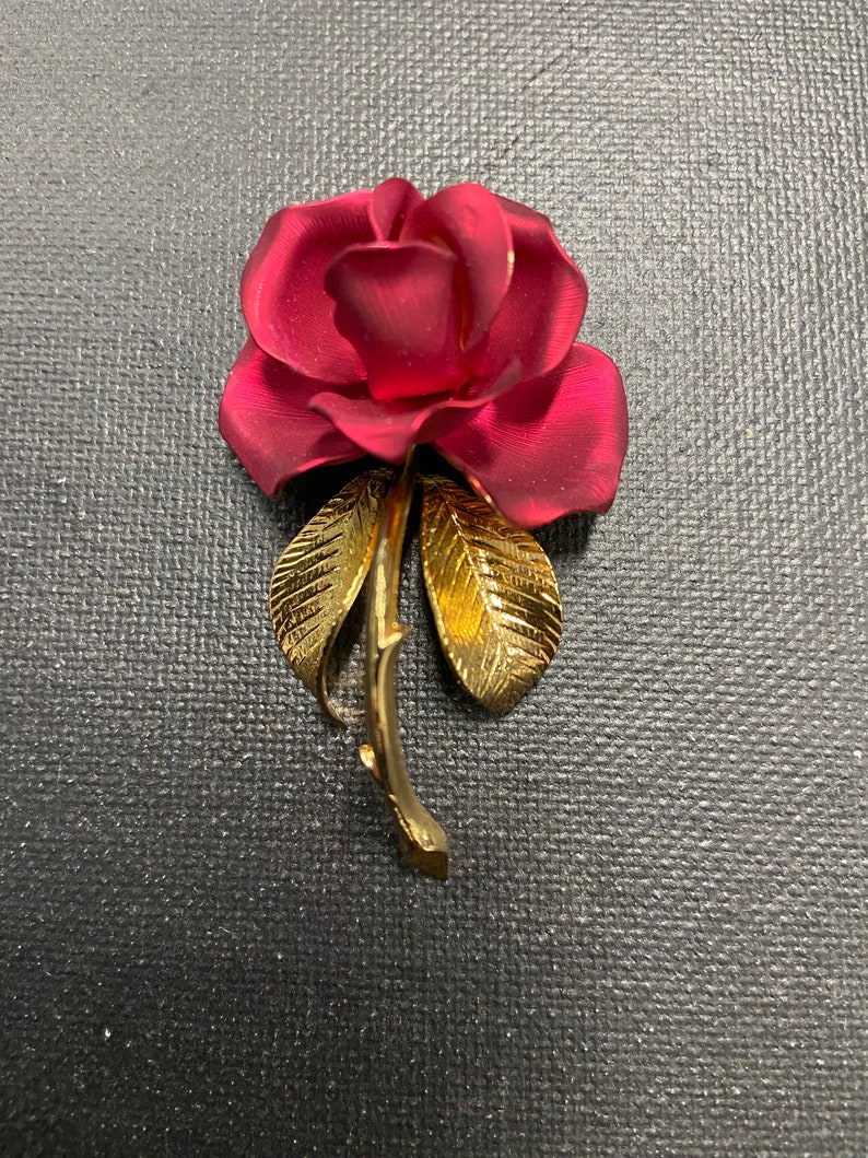 Vintage Flower Rose Satin Enamel GERRITO Gold Brooch - Etsy