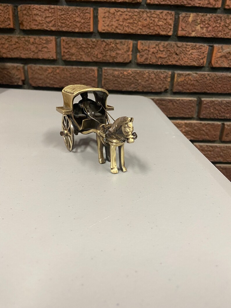 Brass Metal Horse Carriage Horse Stage Wagon Wheel Settler Figure Art ...