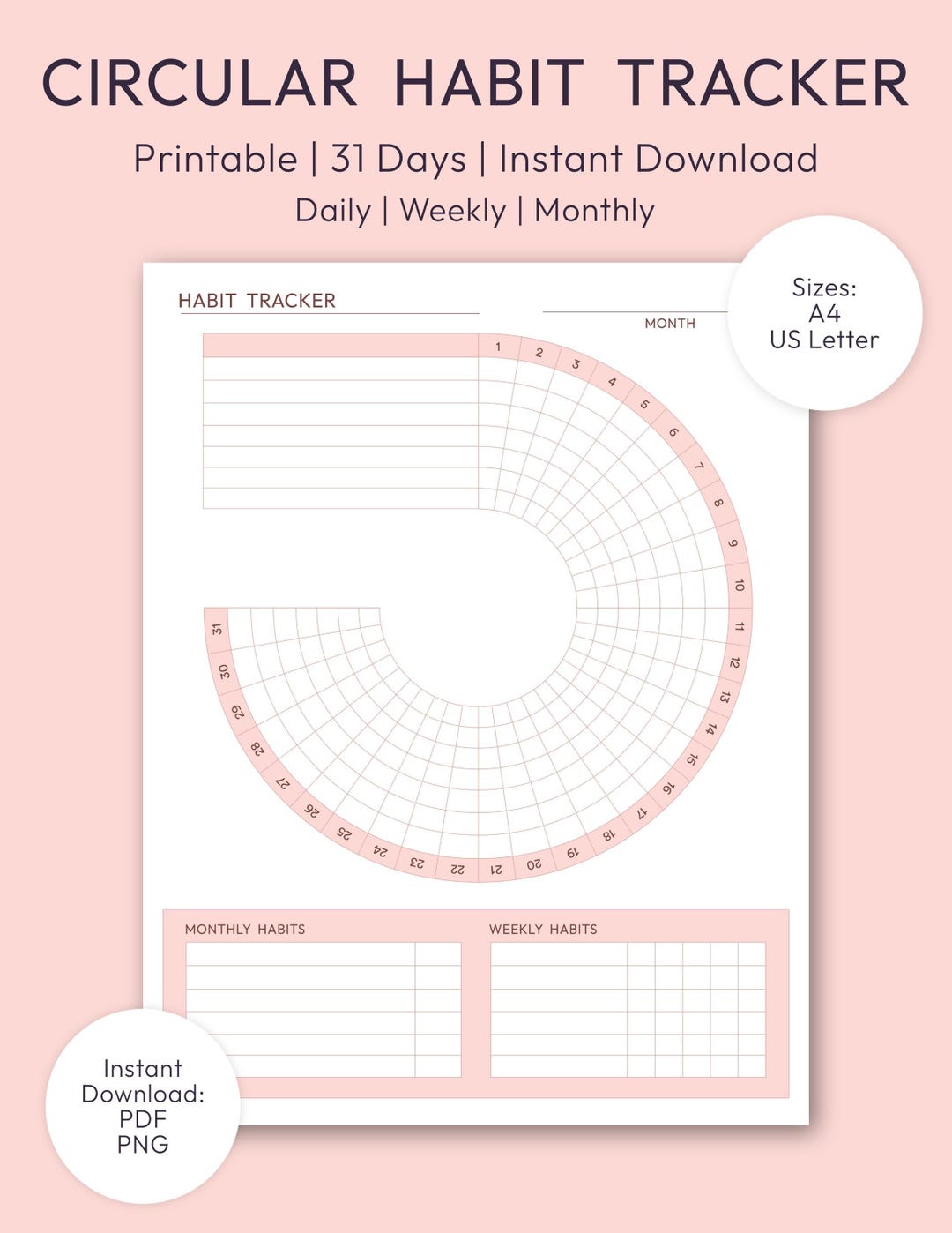 Printable Circular Habit Tracker | Digital Download | Daily Goal ...