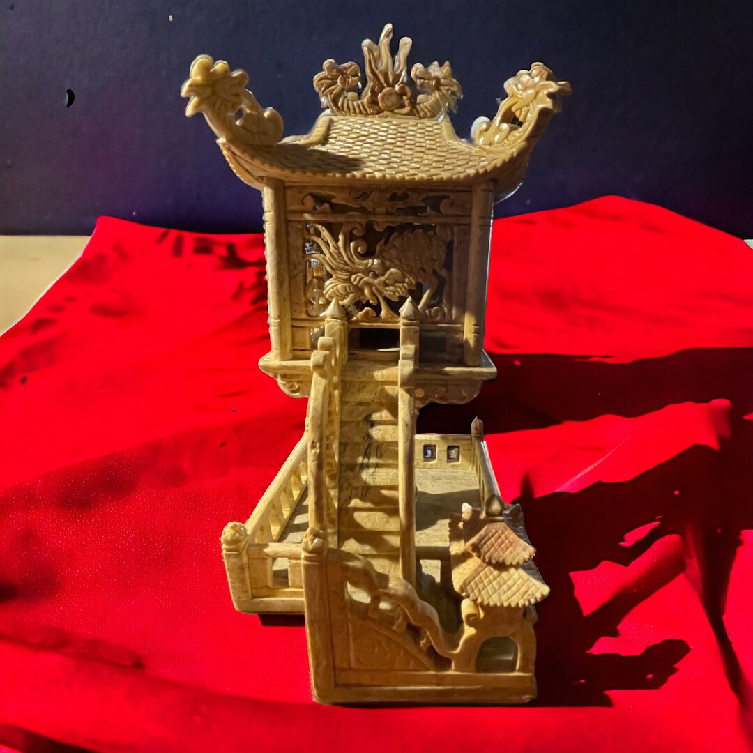 Intricate Carved Hardstone Altar Spirit House or Tudigong With Dragons ...