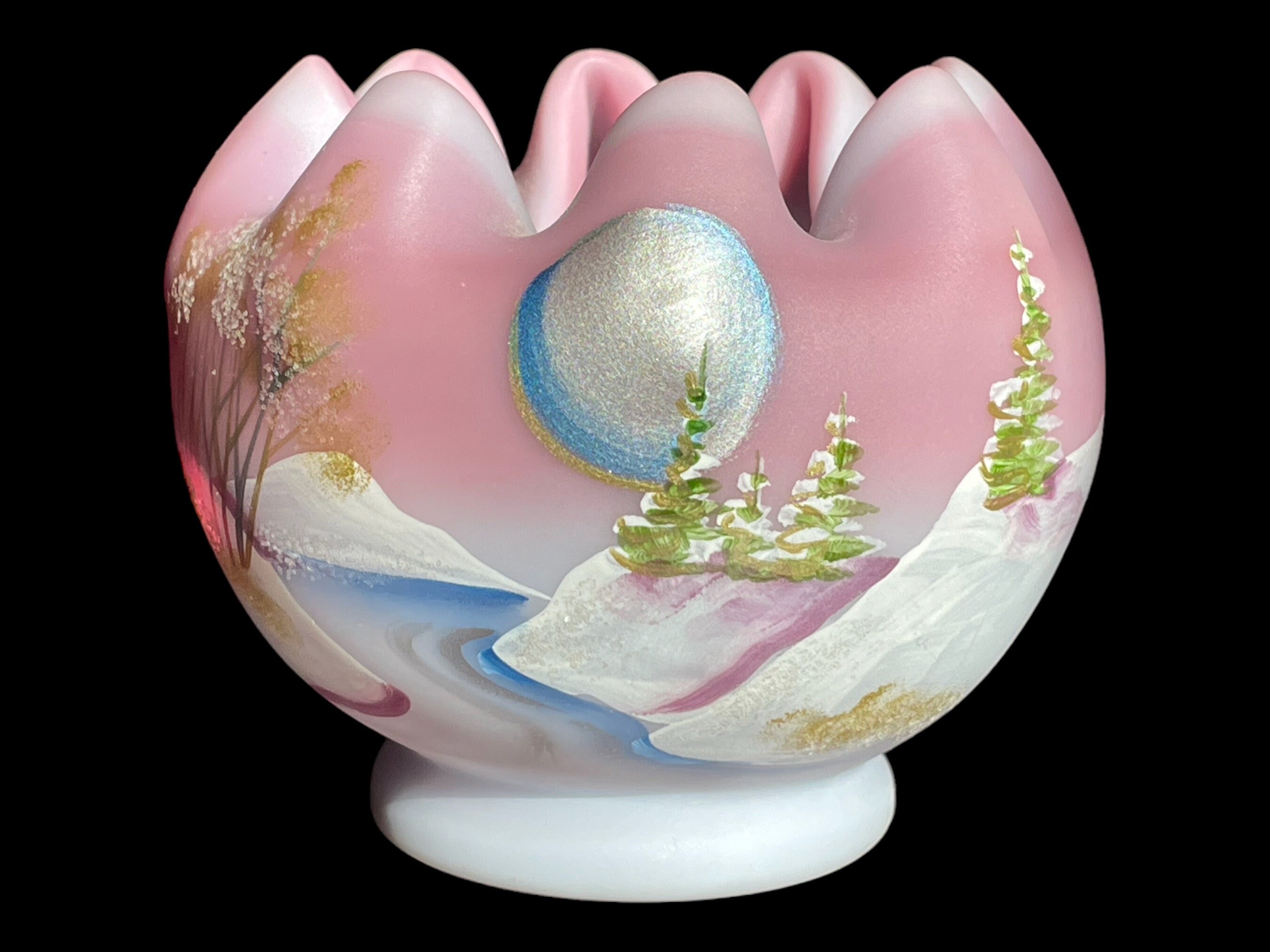Fenton Glass Limited Edition Hand-painted blue Moon Burmese Rose Bowl ...