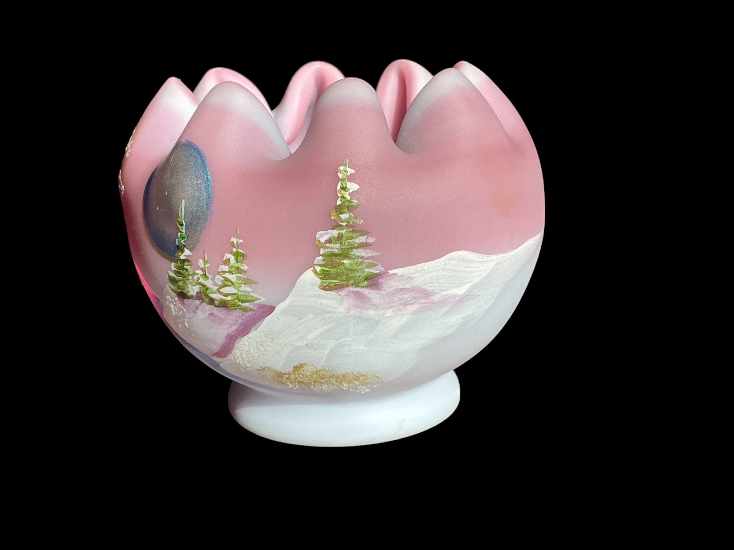 Fenton Glass Limited Edition Hand-painted blue Moon Burmese Rose Bowl ...