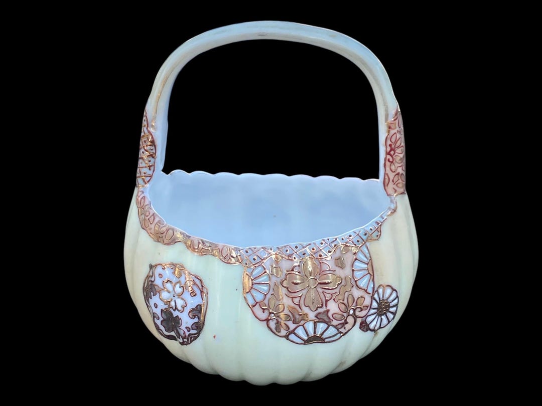 Rare Meiji Era Kato Shinko Seto Kiln Porcelain Basket-shaped Handled ...