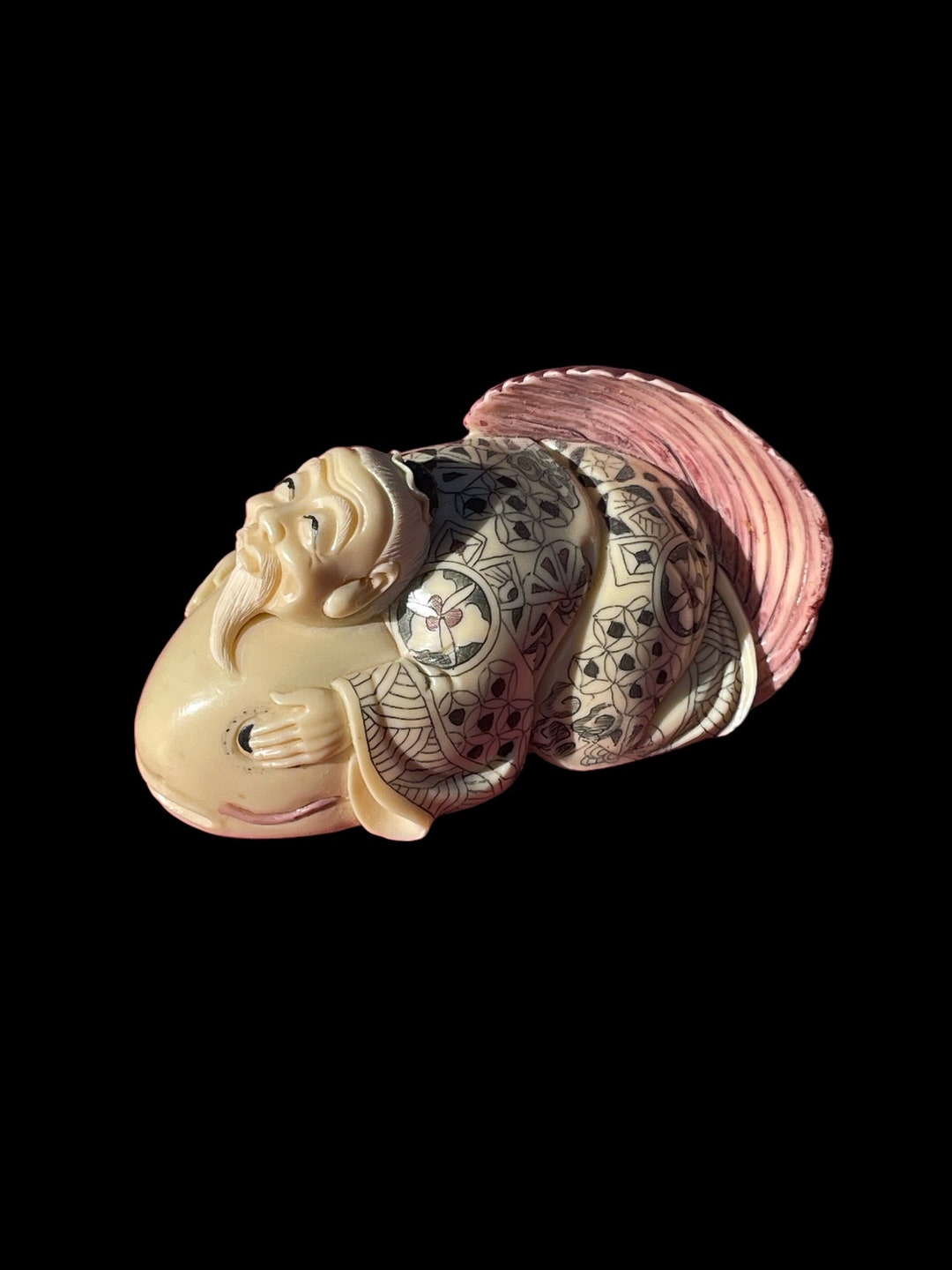 Signed Meiji Era Polychrome Ivory Okimono Figure of Immortal Riding a ...