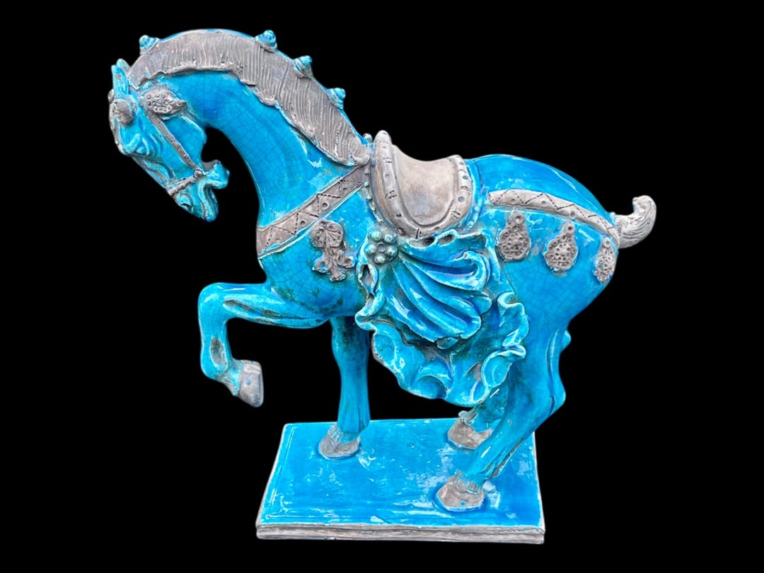 Large 12” Tall Vintage Chinese Tang Style Turquoise-glazed Ceramic ...